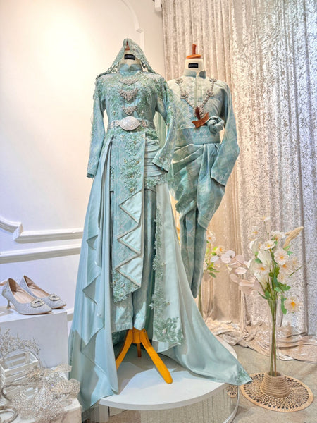 CENDERAWASIH - Baju Pengantin Sage Green Songket Two-Piece Dress with ...