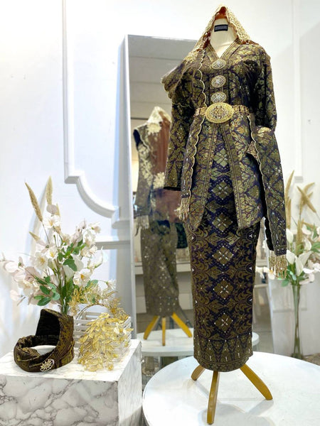 DANG SURIA - Dark Coco Brown Songket Kebaya Moden Wedding Dress with ...