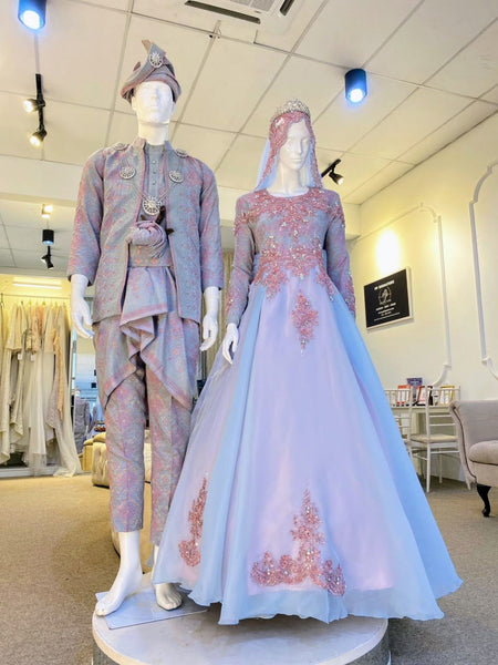 ESKAYLA – Ballgown Songket Dusty Blue & Pink Baju Sanding Rental – PP ...