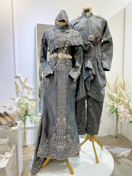 GEMALA SARI - Silver Grey Songket Thai Wedding Dress (Baju Sanding ...