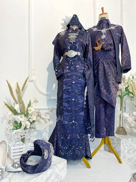 GEMAWAN - Baju Sanding Navy Blue Songket Dress with Selempang Sulam ...