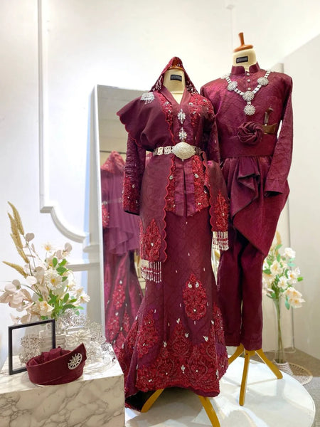 MAYA - Baju Sanding Maroon Magenta Songket Kebaya Moden with Selempang ...