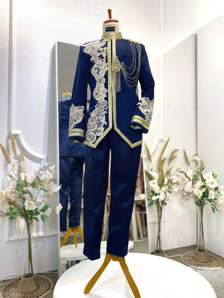 Prince Suit Navy Blue with Light Brown Lace II - Baju Pengantin Lelaki ...