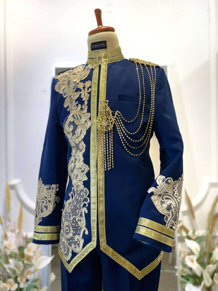 Prince Suit Navy Blue with Light Brown Lace II - Baju Pengantin Lelaki ...