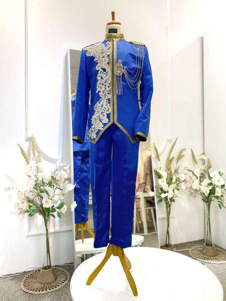 Prince Suit Royal Blue with Light Brown Lace - Baju Pengantin Lelaki ...