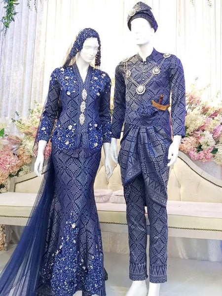 Sewa Baju Sanding | Kebaya Moden Songket Navy Blue | PP Signature