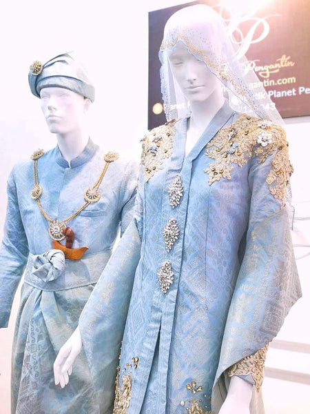 Sewa Baju Sanding - Kebaya Songket 2D Baby blue | PP Signature