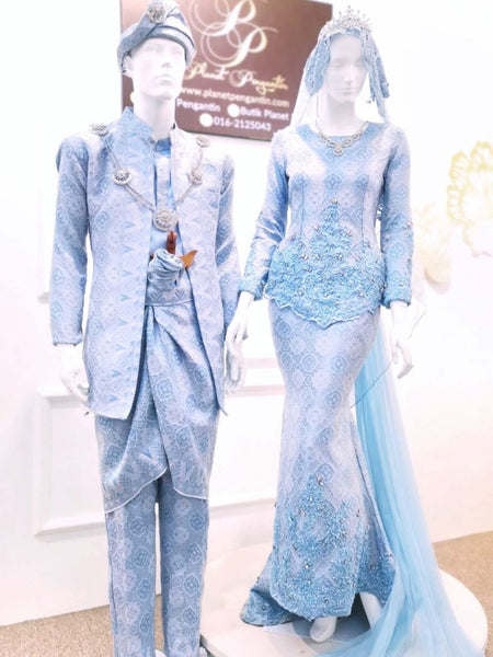 Sewa Baju Sanding - Two Piece Dress Songket 3D Baby Blue | PP Signature ...