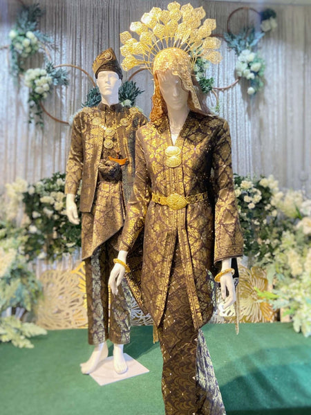 DANG SURIA - Kebaya Moden Songket Dark Coco Brown Gold - Baju Pengantin ...