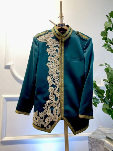 Prince Suit Emerald Green Light Brown lace - Baju Pengantin Lelaki | PP ...