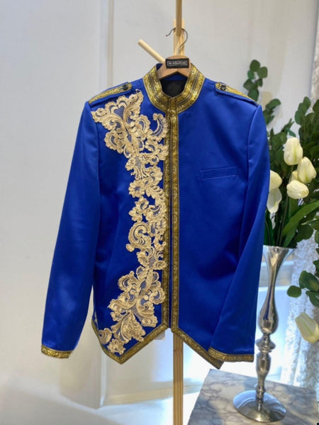 Prince Suit Royal Blue with Light Brown Lace - Baju Pengantin Lelaki ...